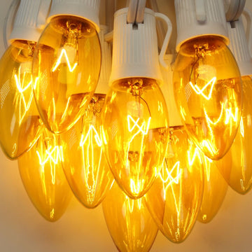 C7 Yellow Twinkle Glass Bulbs E12 Bases (25 Pack) – Christmas Light Source